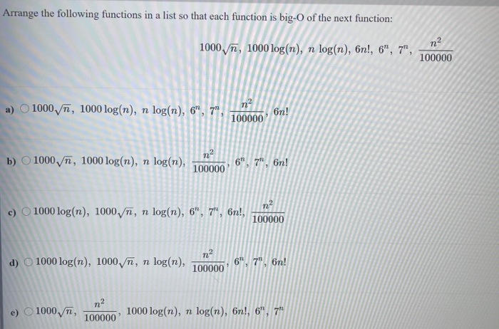 Solved Arrange the following functions in a list so that | Chegg.com