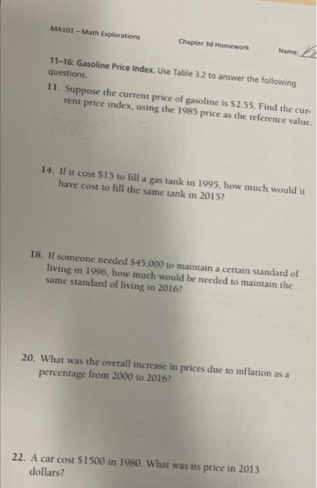 Solved 11-16: Gasoline Price Index. Use Table 3.2 to answer | Chegg.com
