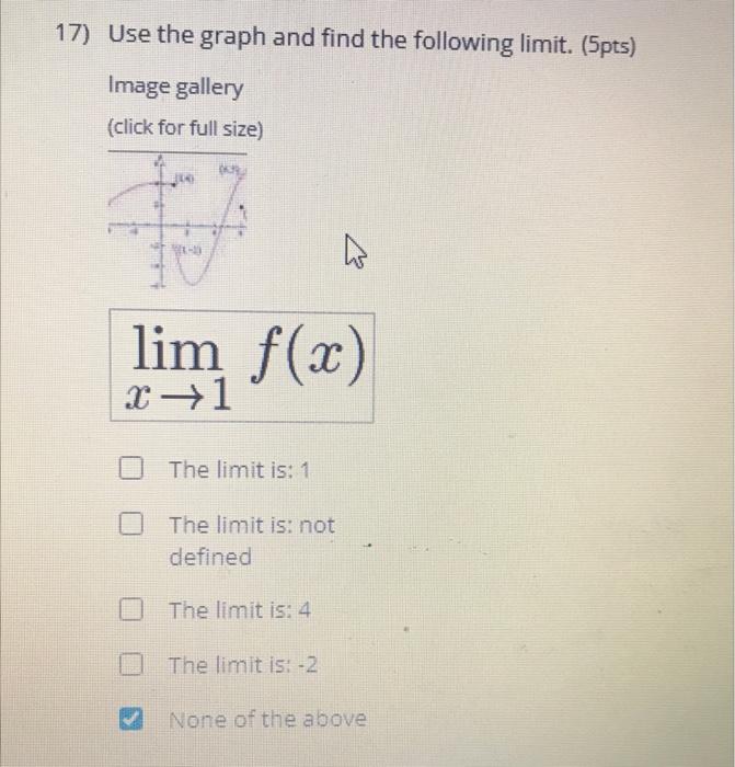 Solved 17) Use the graph and find the following limit. | Chegg.com