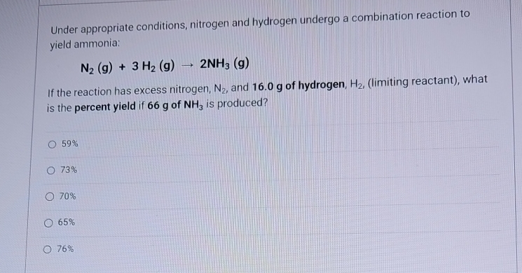 Solved Under appropriate conditions, nitrogen and hydrogen | Chegg.com