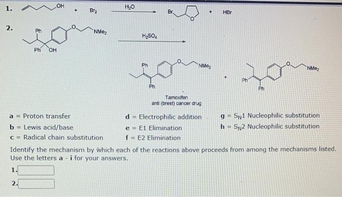 Solved 1. 2. a= Proton transfer d= Electrophilic addition | Chegg.com
