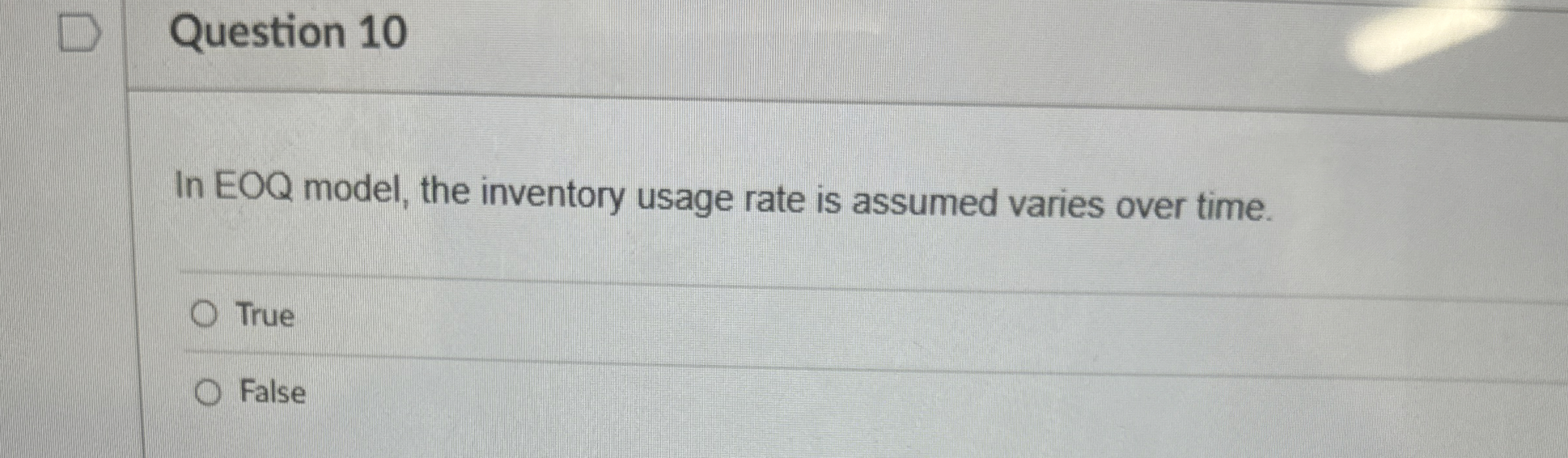 Solved Question 10In EOQ model, the inventory usage rate is | Chegg.com