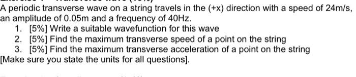 Solved A periodic transverse wave on a string travels in the | Chegg.com