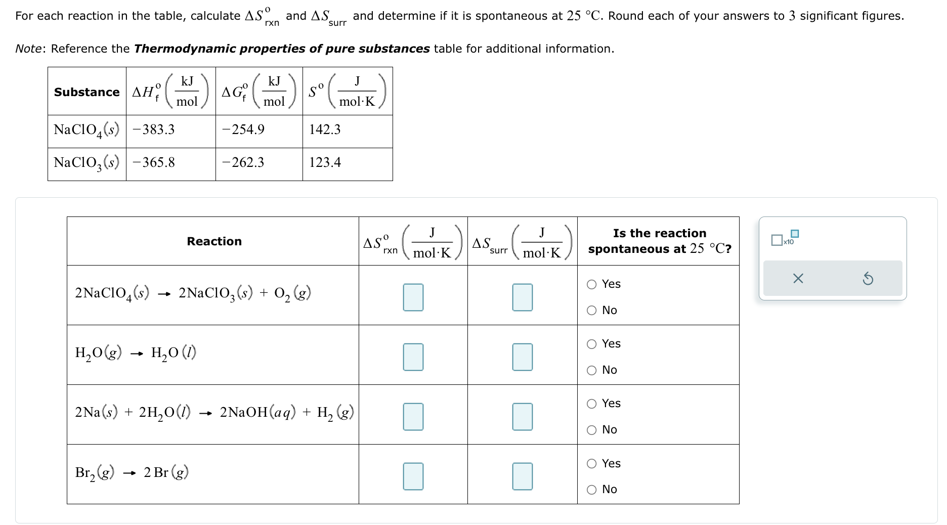 Solved For each reaction in the table, calculate ΔSrxno ﻿and | Chegg.com