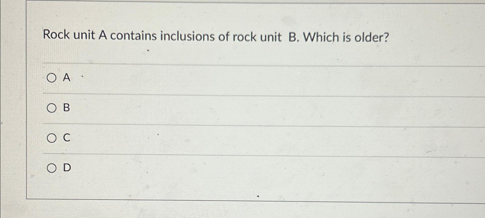 Solved Rock unit A contains inclusions of rock unit B. | Chegg.com
