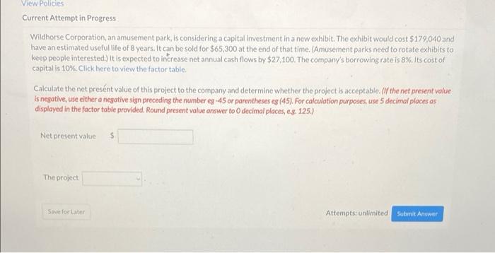 Solved View Policies Current Attempt in Progress Wildhorse | Chegg.com