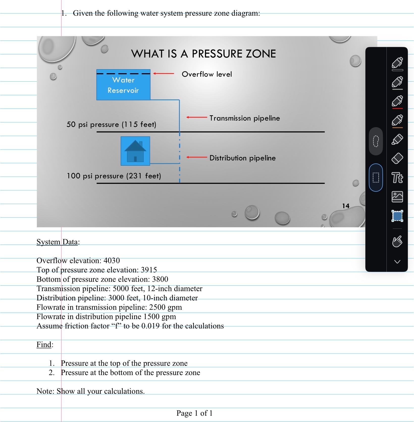 Solved Given the following water system pressure zone | Chegg.com