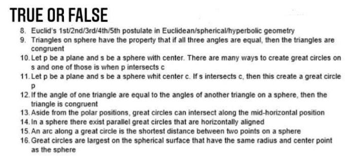 Solved TRUE OR FALSE 8. Euclid's 1st/2nd/3rd/4th/5th | Chegg.com