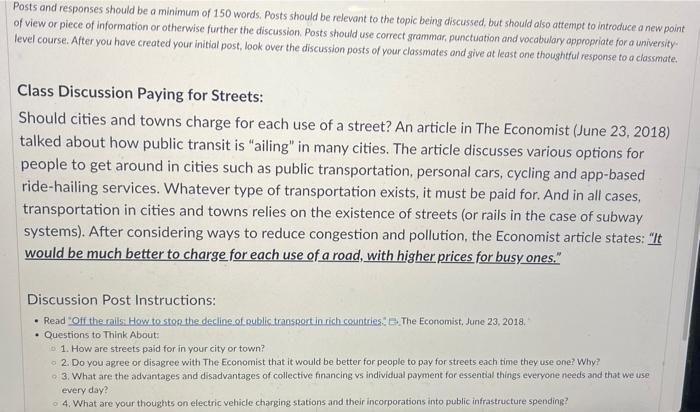 Solved Posts and responses should be a minimum of 150 words. | Chegg.com