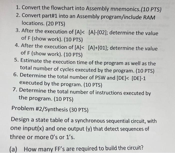 Solved 1. Convert the flowchart into Assembly mnemonics.(10 | Chegg.com