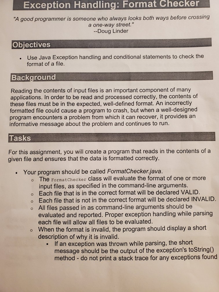Exception Handling: Format Checker "A good programmer | Chegg.com