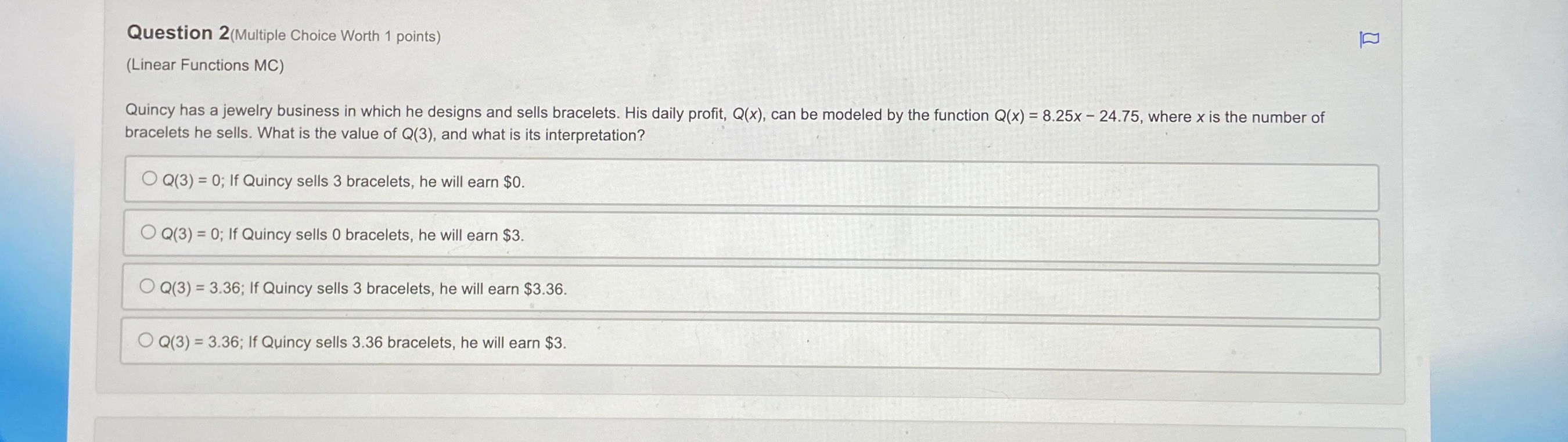 Solved Question 2(Multiple Choice Worth 1 ﻿points)(Linear | Chegg.com