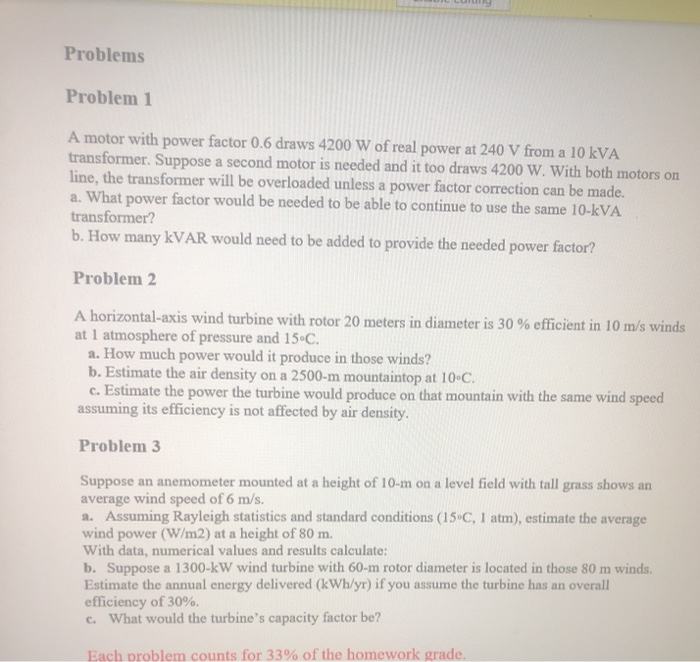 Solved Problems Problem 1 A motor with power factor 0.6 | Chegg.com