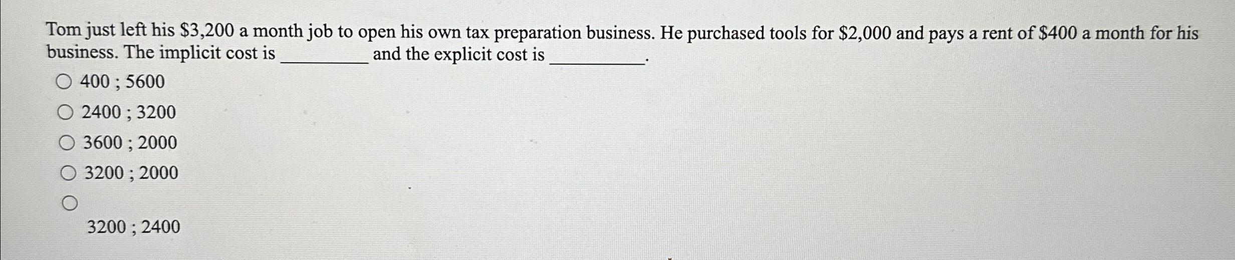 Solved Tom just left his $3,200 ﻿a month job to open his own | Chegg.com