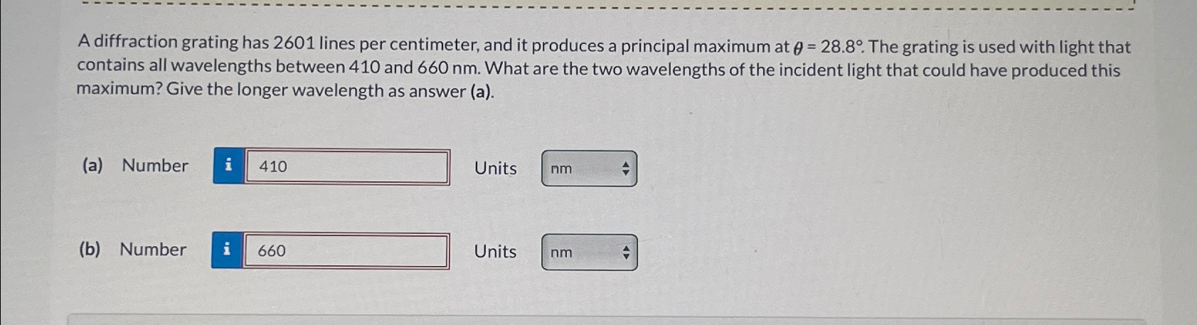 Solved A diffraction grating has 2601 ﻿lines per centimeter, | Chegg.com