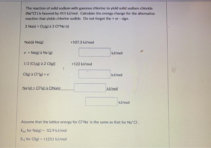 Solved The reaction of solid sodium with gaseous chlorine to | Chegg.com