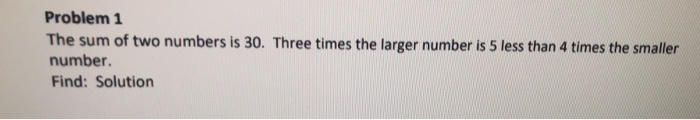 Solved Problem 1 The sum of two numbers is 30. Three times | Chegg.com
