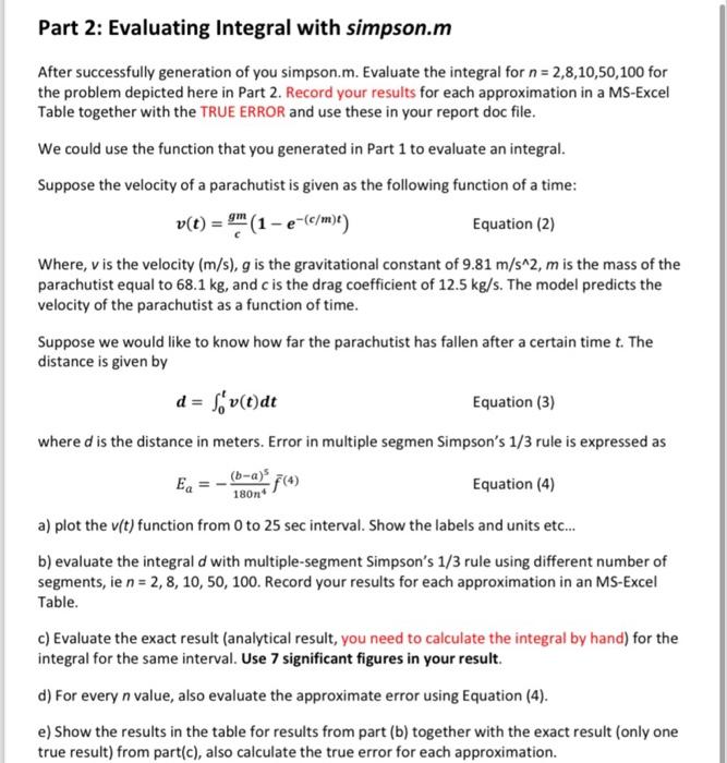 Solved Part 2: Evaluating Integral with simpson.m After | Chegg.com