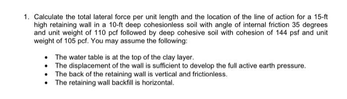 Solved 1. Calculate the total lateral force per unit length | Chegg.com