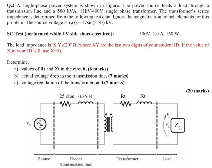 Solved Q.2 A single-phase power system is shown in Figure. | Chegg.com