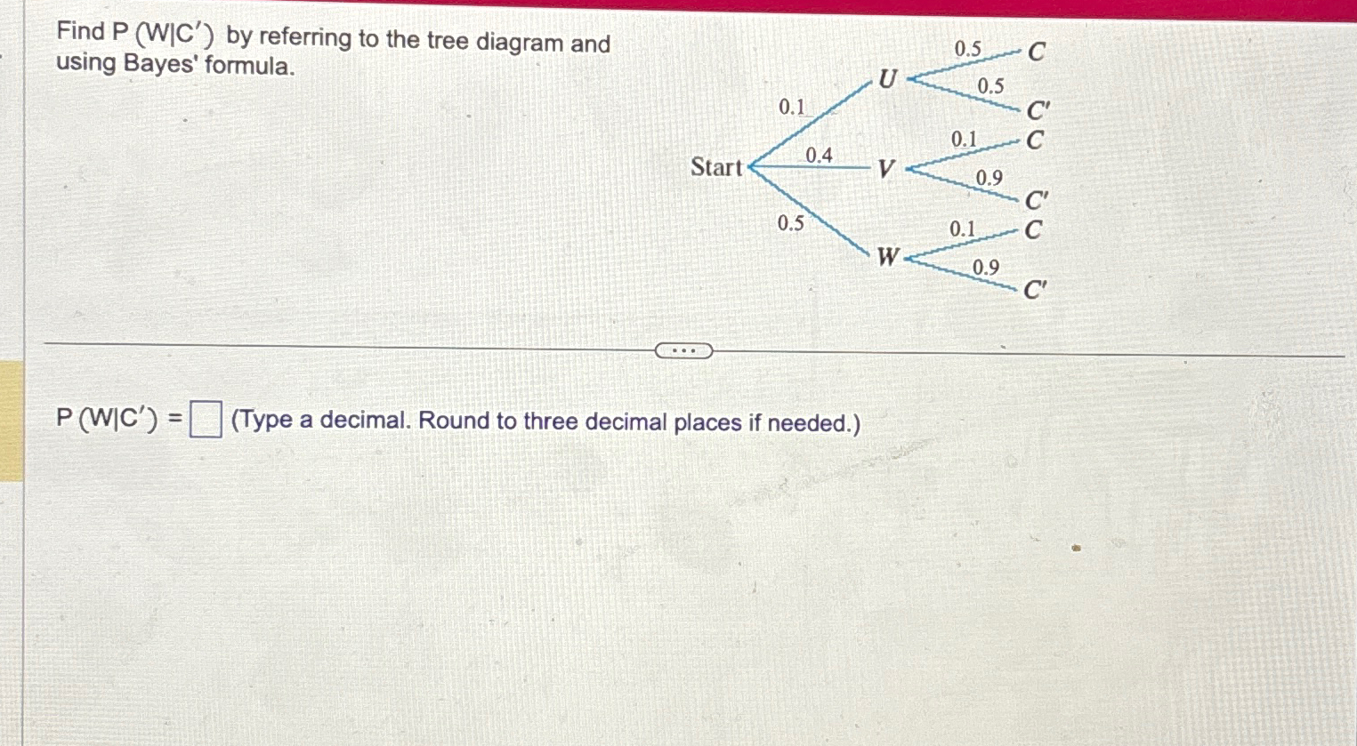Solved Find P(W|C') ﻿by referring to the tree diagram and | Chegg.com