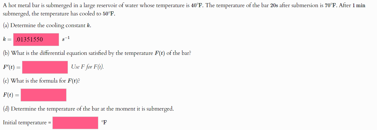 Solved A hot metal bar is submerged in a large reservoir of | Chegg.com