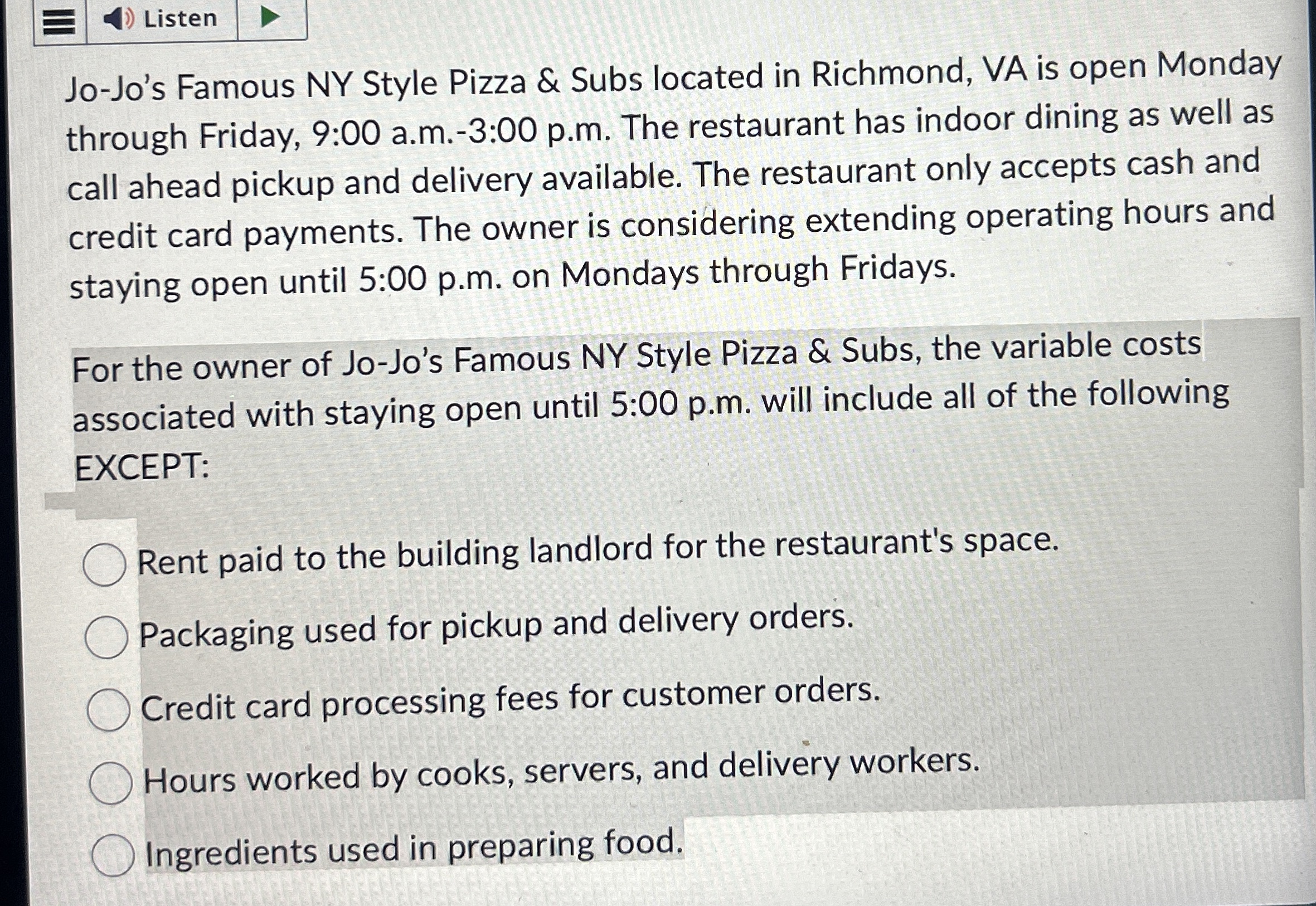 Solved Jo-Jo's Famous NY Style Pizza & Subs located in | Chegg.com