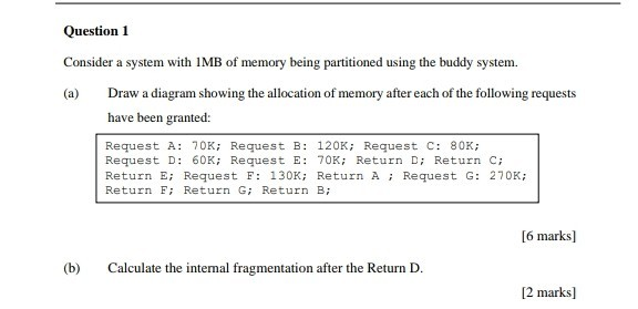 Solved Question 1 Consider a system with 1MB of memory being | Chegg.com