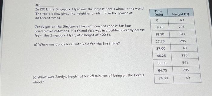 Solved #2 In 2011, the Singapore Flyer was the largest | Chegg.com