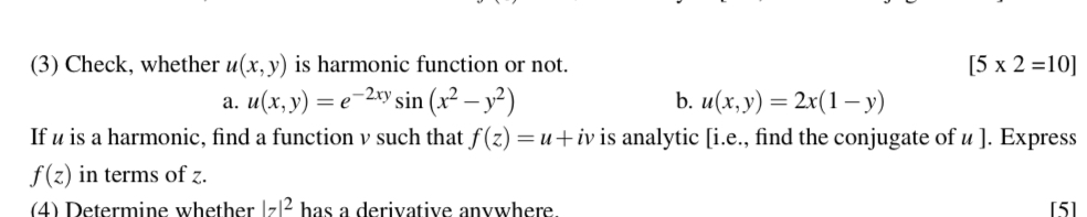 Solved (3) ﻿Check, whether u(x,y) ﻿is harmonic function or | Chegg.com