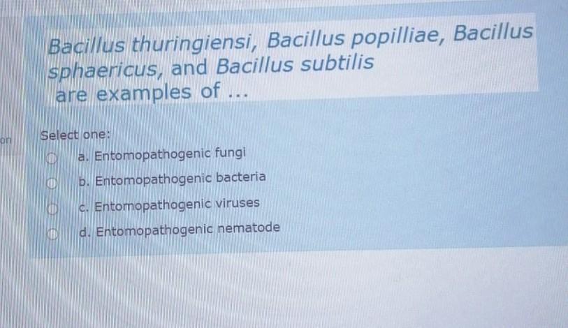 Solved Bacillus thuringiensi, Bacillus popilliae, Bacillus | Chegg.com