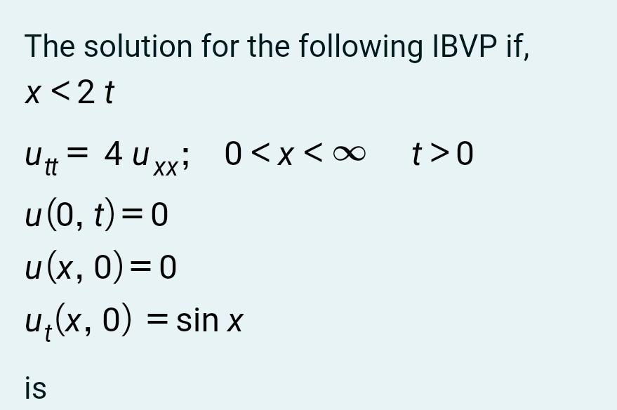 Solved The solution for the following IBVP if, x
