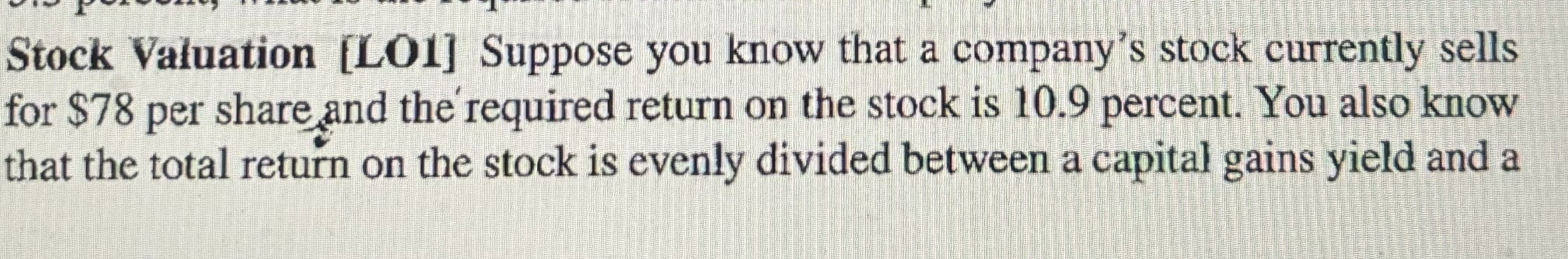 Solved Stock Valuation [LO1] ﻿Suppose you know that a | Chegg.com