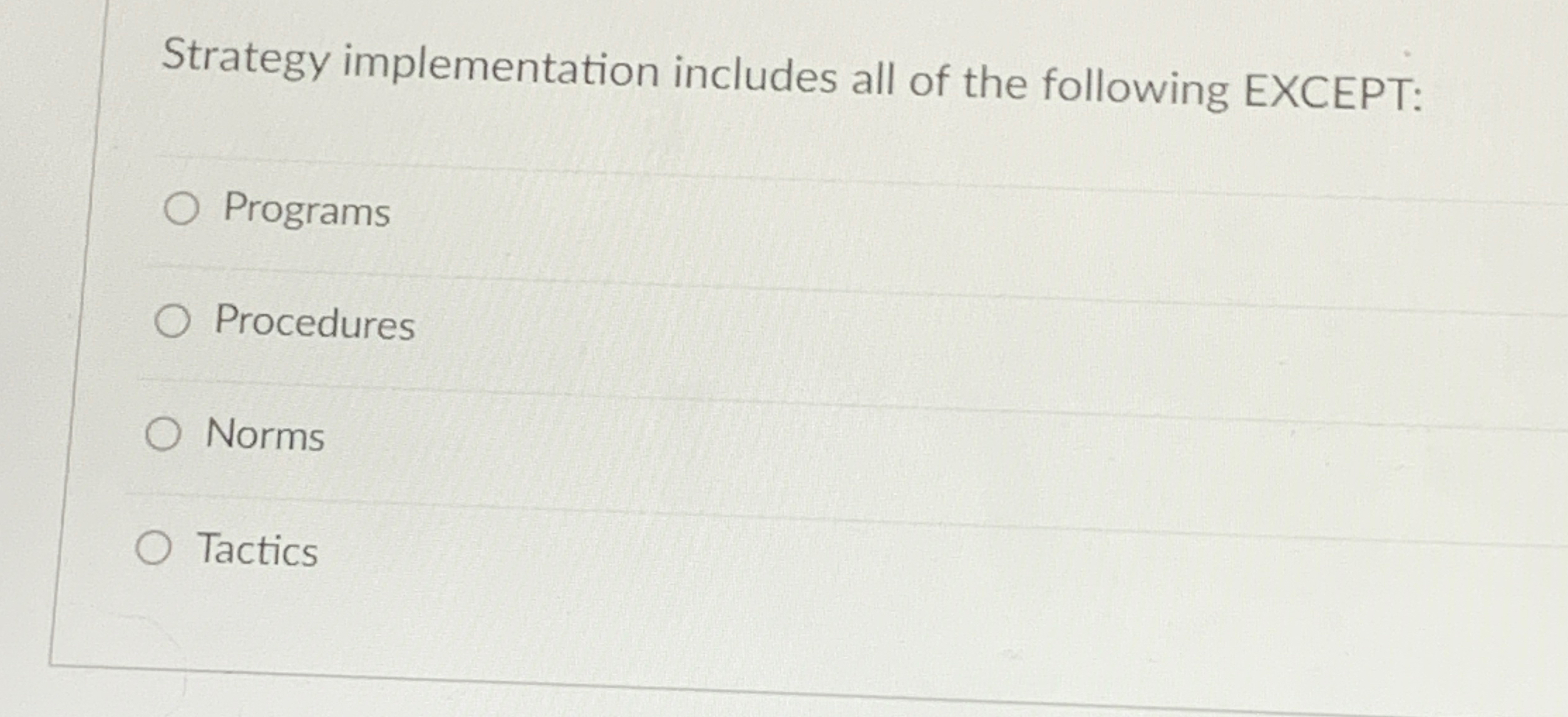 Solved Strategy implementation includes all of the following | Chegg.com