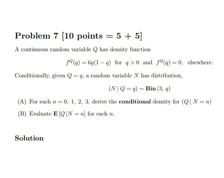 Solved Problem 7 (10 points = 5 + 5] A continuous random | Chegg.com