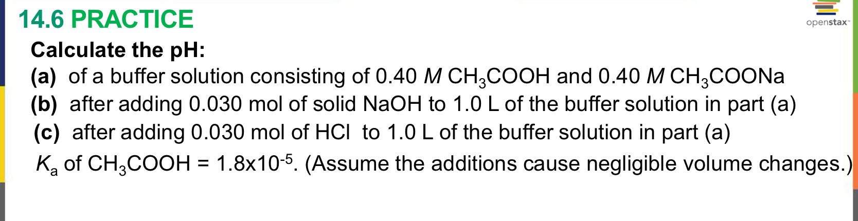 Solved 14.6 ﻿PRACTICECalculate the pH :(a) ﻿of a buffer | Chegg.com