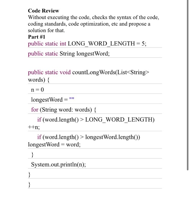 Solved Code Review Without executing the code, checks the | Chegg.com