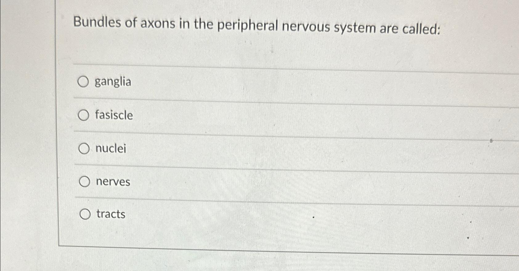 Solved Bundles of axons in the peripheral nervous system are | Chegg.com