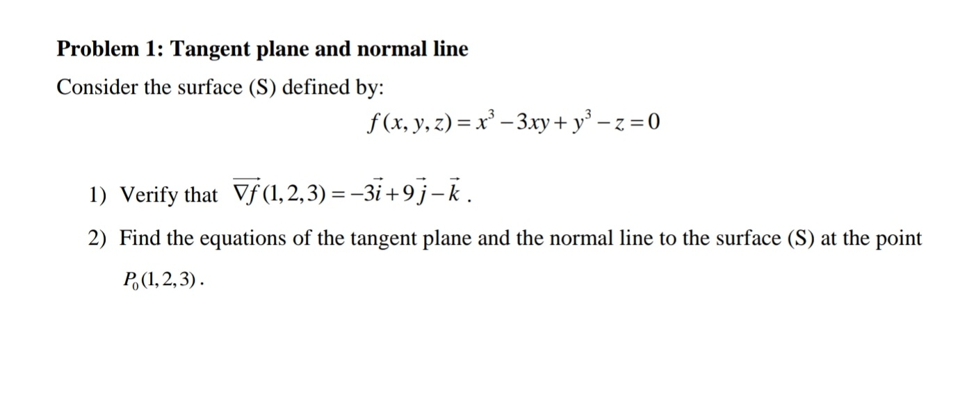 Solved Problem 1: Tangent plane and normal lineConsider the | Chegg.com