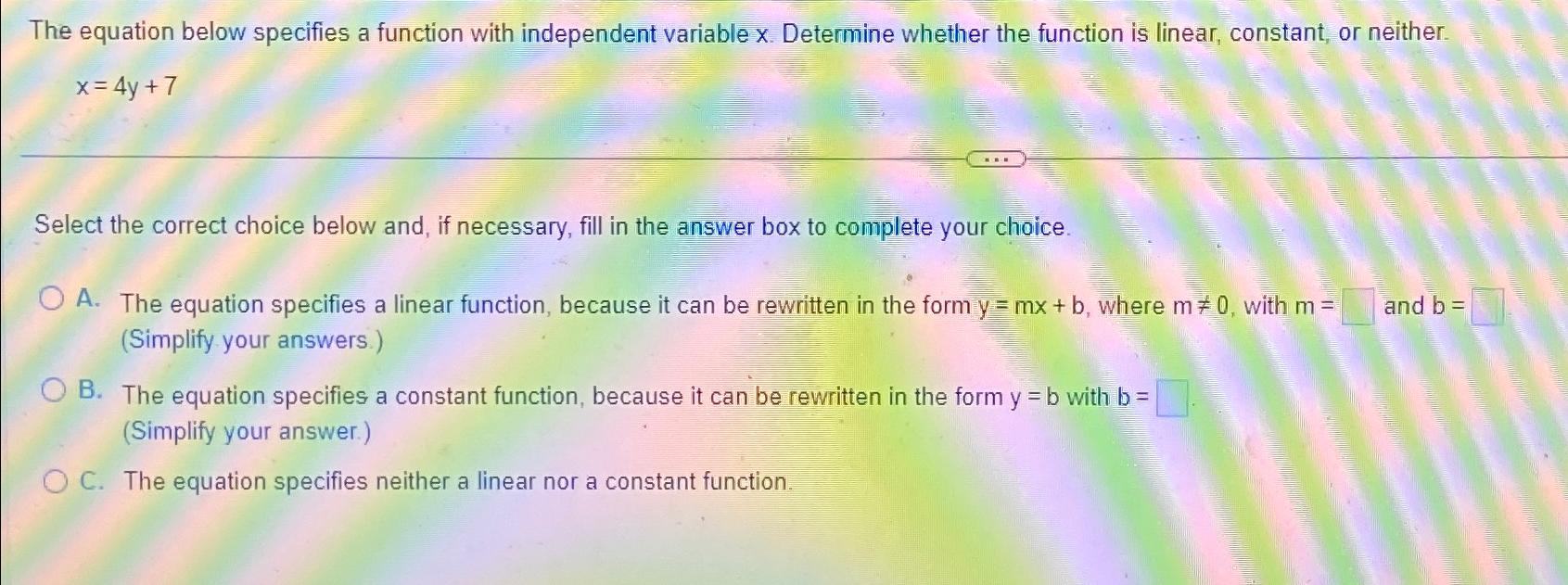Solved The equation below specifies a function with | Chegg.com