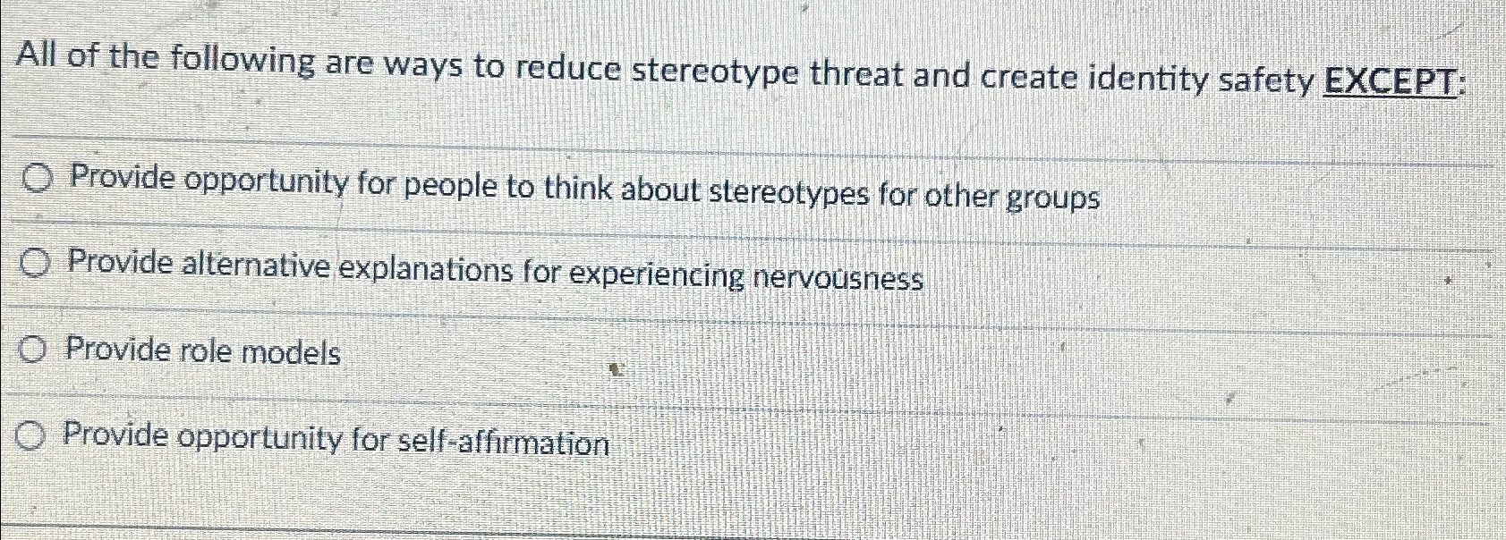 Solved All of the following are ways to reduce stereotype | Chegg.com