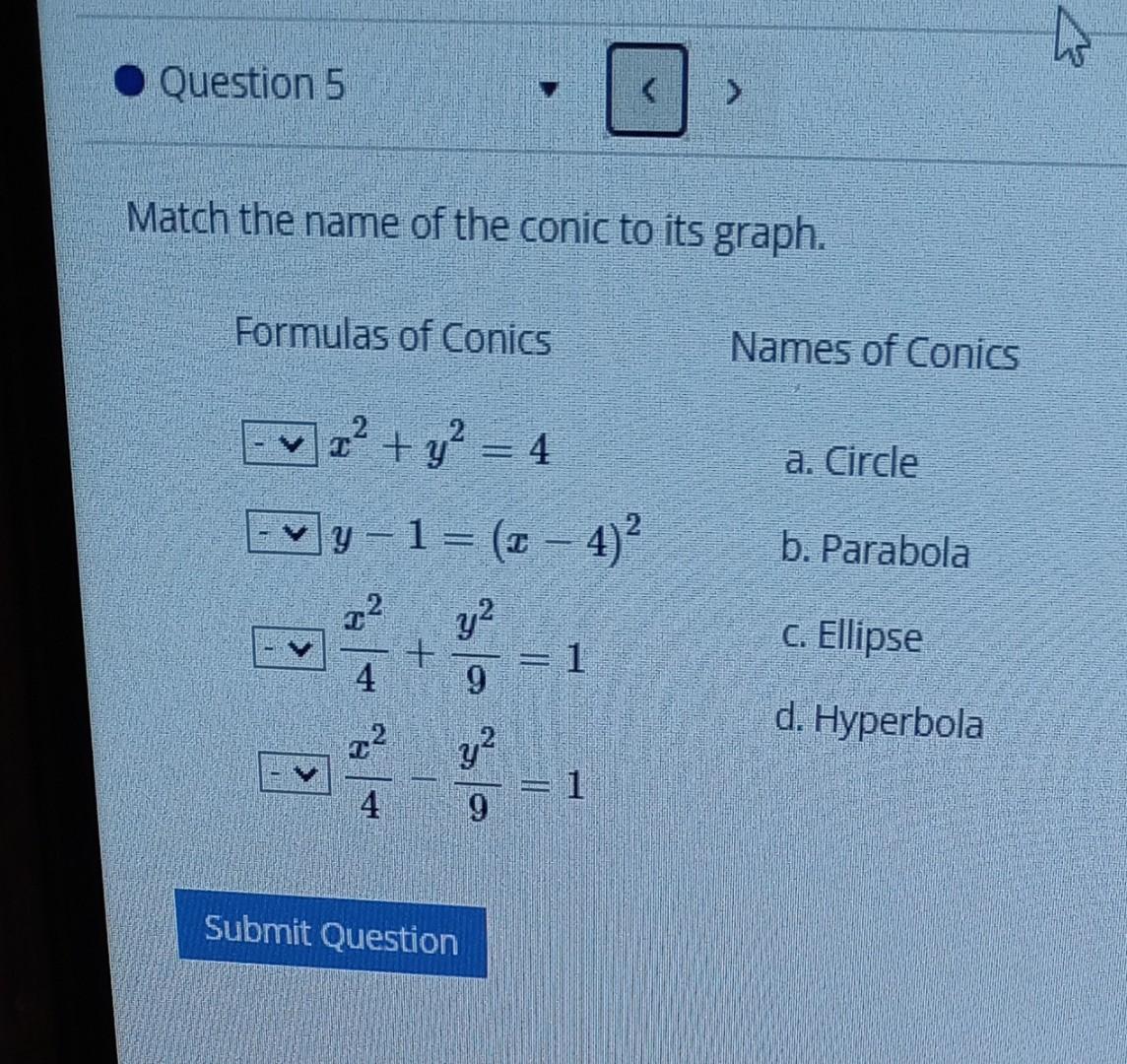 Solved Match the name of the conic to its graph. Formulas of | Chegg.com