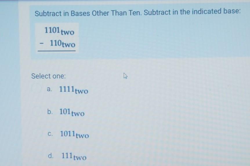 Solved Subtract in Bases Other Than Ten. Subtract in the | Chegg.com