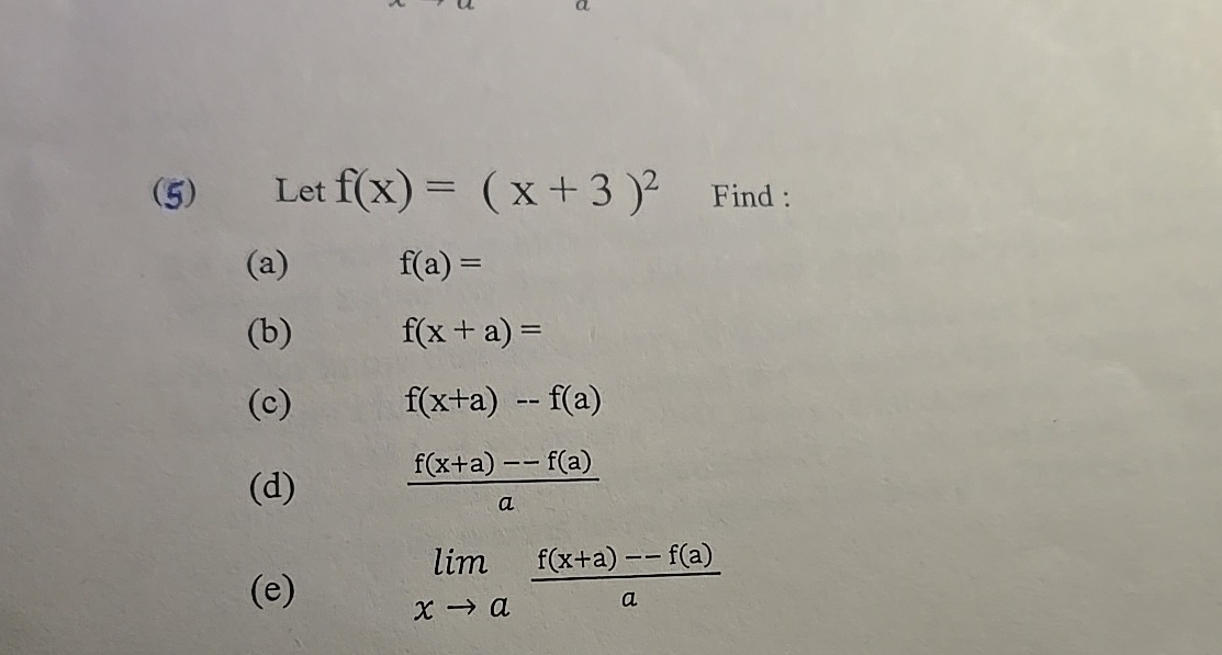 Solved (5) ﻿Let f(x)=(x+3)2 | Chegg.com