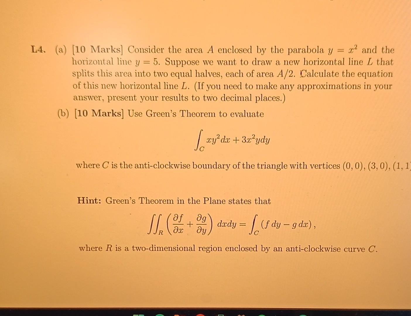 Solved (a) [10 Marks] Consider the area A enclosed by the | Chegg.com