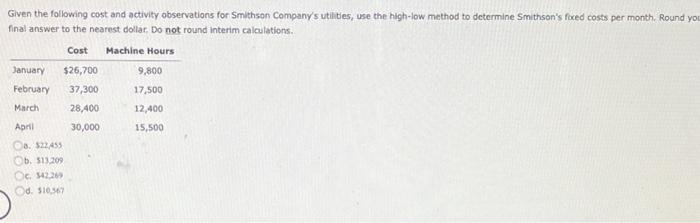 Solved Given the following cost and activity observations | Chegg.com