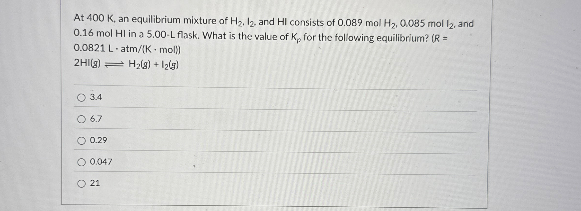 Solved At 400 ﻿K , ﻿an equilibrium mixture of H2,I2, ﻿and HI | Chegg.com