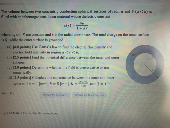 Solved The volume between two concentric conducting | Chegg.com