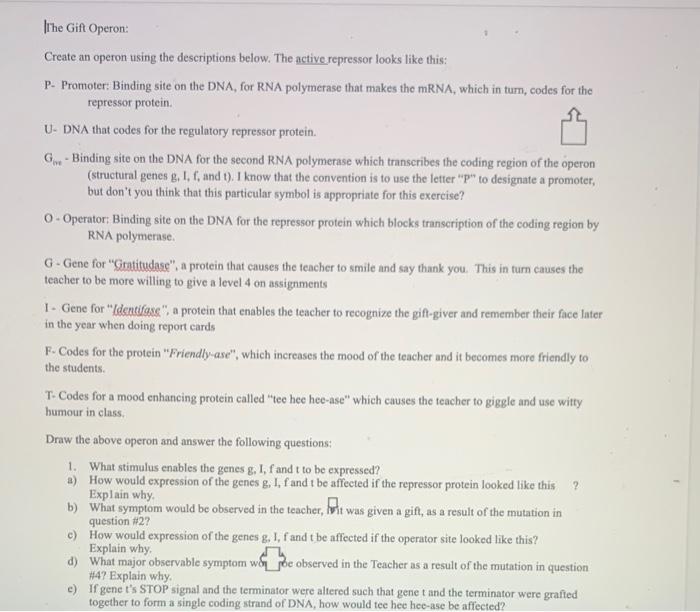 draw the operon please and answer the coresponding | Chegg.com