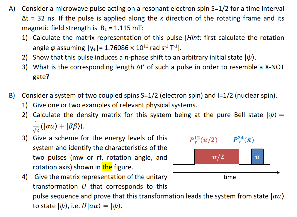Solved A) ﻿Consider a microwave pulse acting on a resonant | Chegg.com